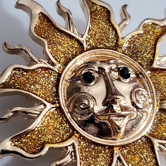 Jewelry | Sun Brooch Pin Gold Sparkly Enamel Crystals Celestial Artsy ...